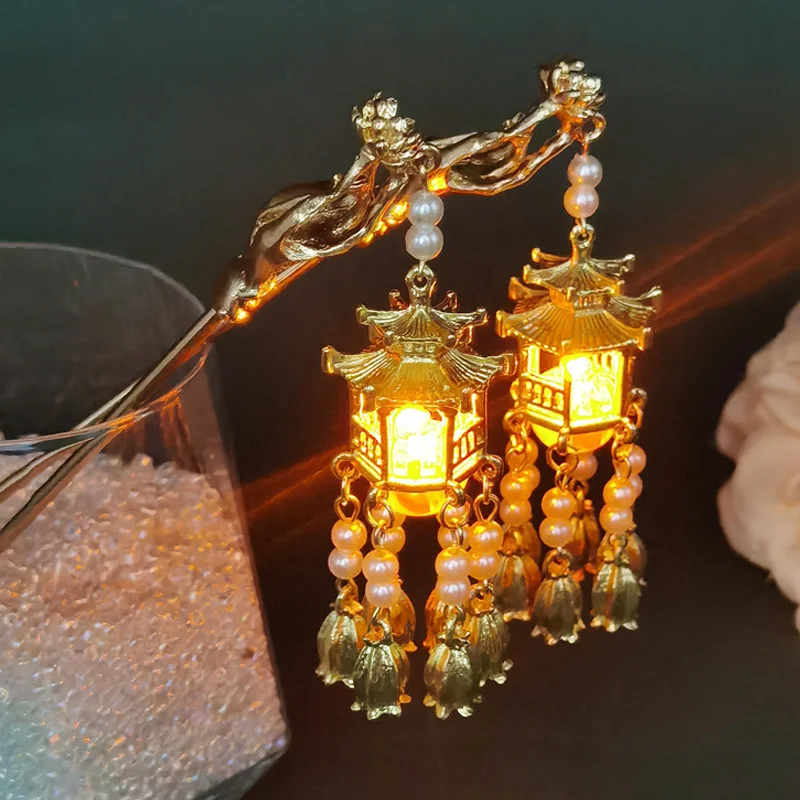 Chinese-Palace-Lantern-Hairpin-Clips-Gold-Color-Metal-Hair-Sticks-Forks ...