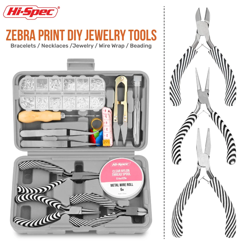 Hi-spec-17PCS-Zebra-Print-DIY-Jewelry-Accessories-Tool-Set-Mini-Pliers ...
