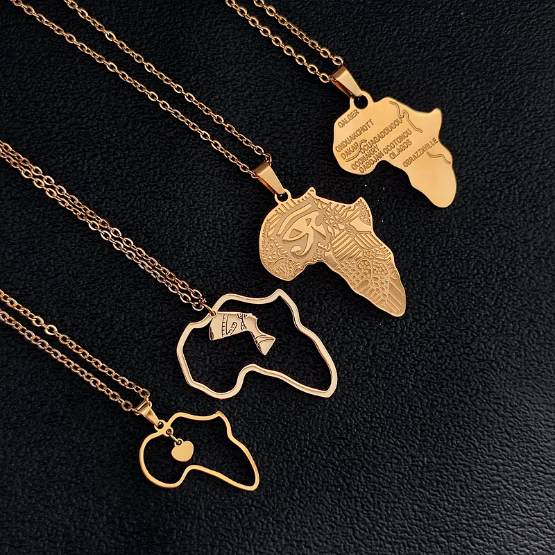 Africa-Map-Stainless-Steel-Pendant-Necklace-for-Women-Men-Gold-Color ...