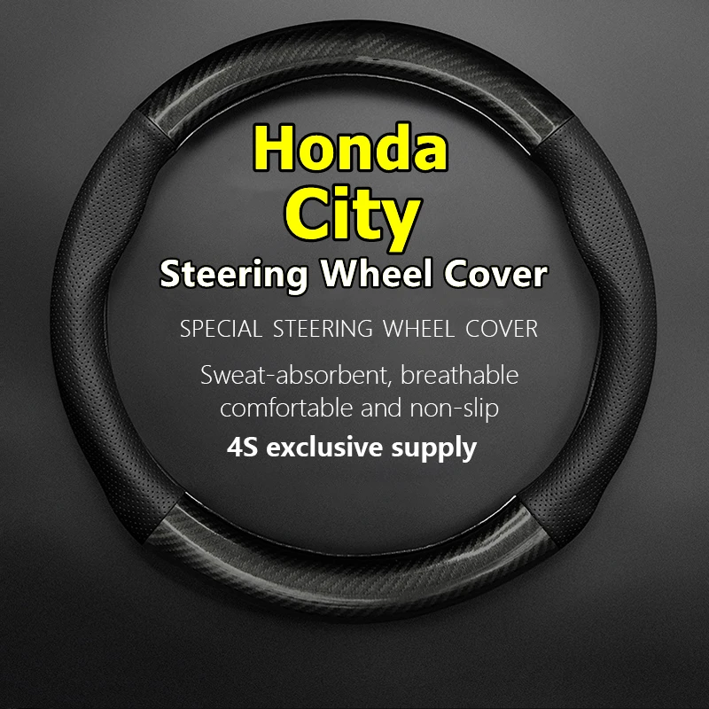 For Honda City Steering Wheel Cover Genuine Leather Carbon No Smell ...