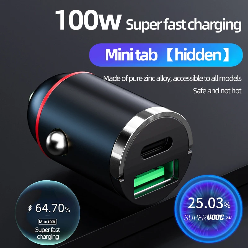 Mini Dual USB Type C PD Car Charger 100w Quick Charging Multi function ...