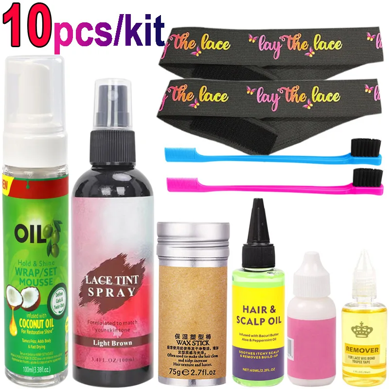10Pcs-Wig-Install-Kit-Hair-Mousse-Lace-Tint-Spray-Lace-Glue-And-Remover ...