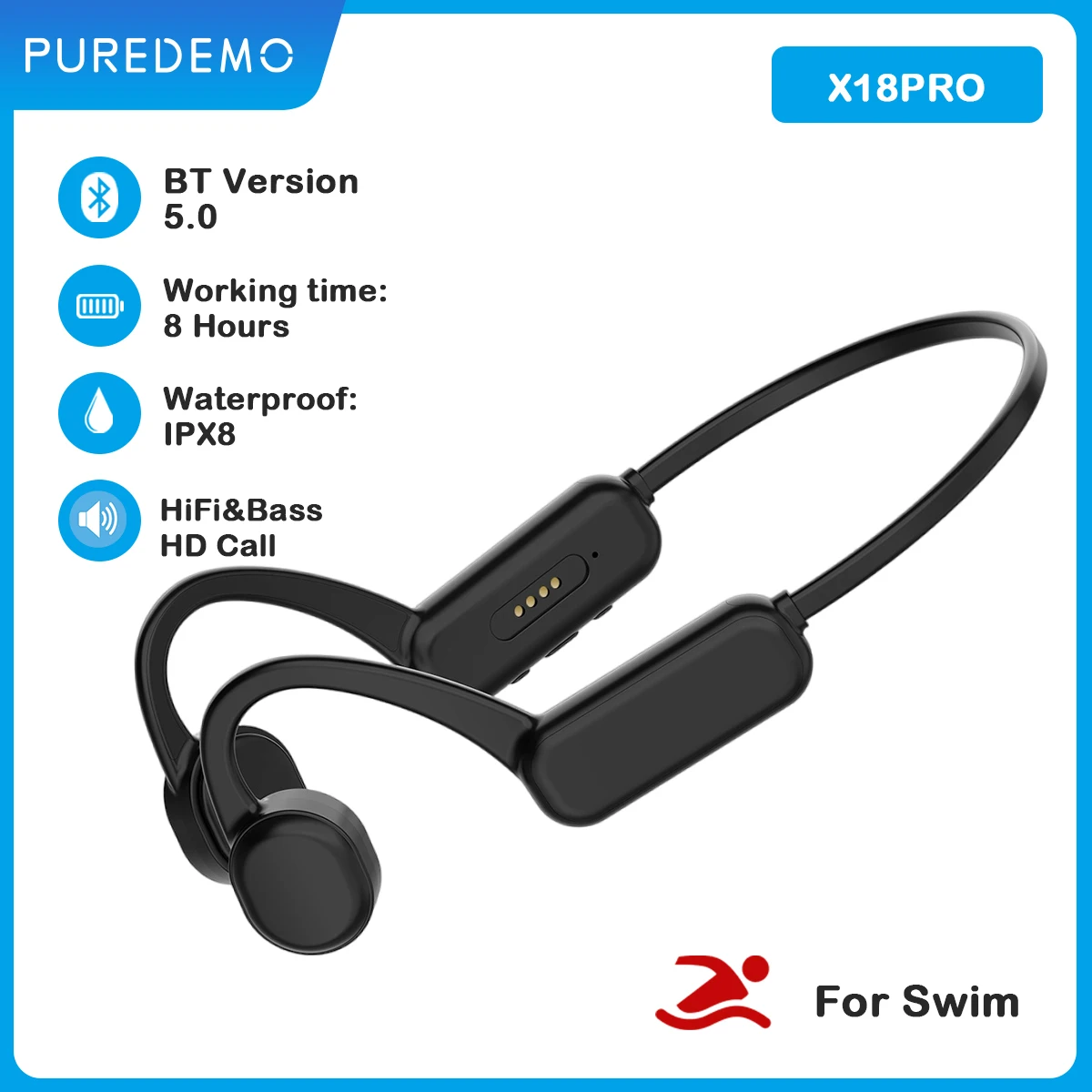 Bone Conduction Headphones IPX8 Waterproof Swimming Wireless Bluetooth ...