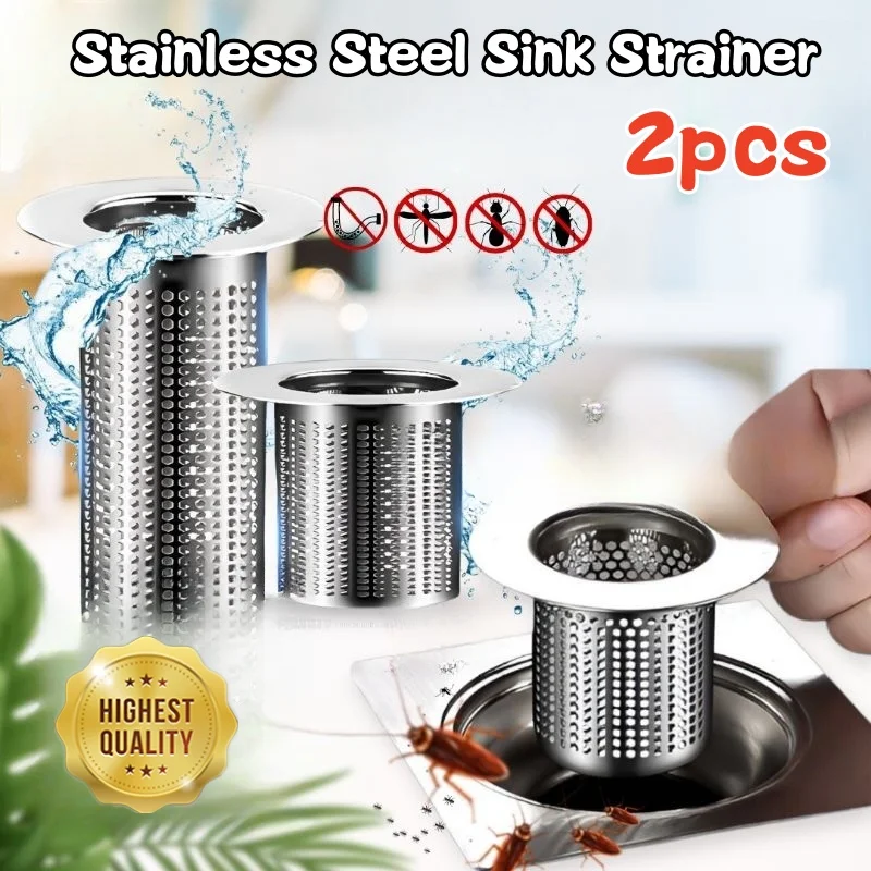 2PCS-Stainless-Steel-Sink-Strainer-Floor-Drain-Filter-Basket-Shower ...