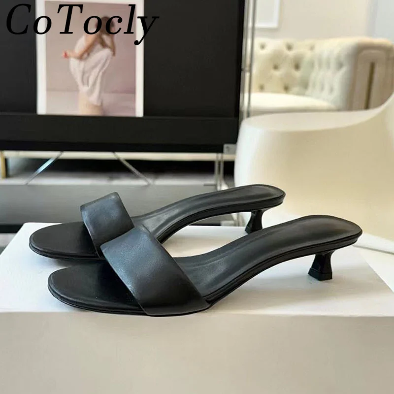 2024-New-Kitten-Heel-Slippers-Woman-Open-Toe-One-Strap-Slippers-Summer ...