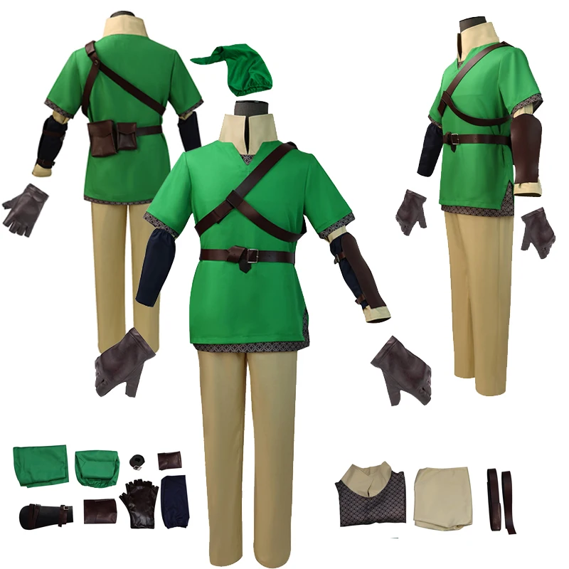 Zelda Cos Link Cosplay Costume Skyward Sword Role Play Clothes Green T ...