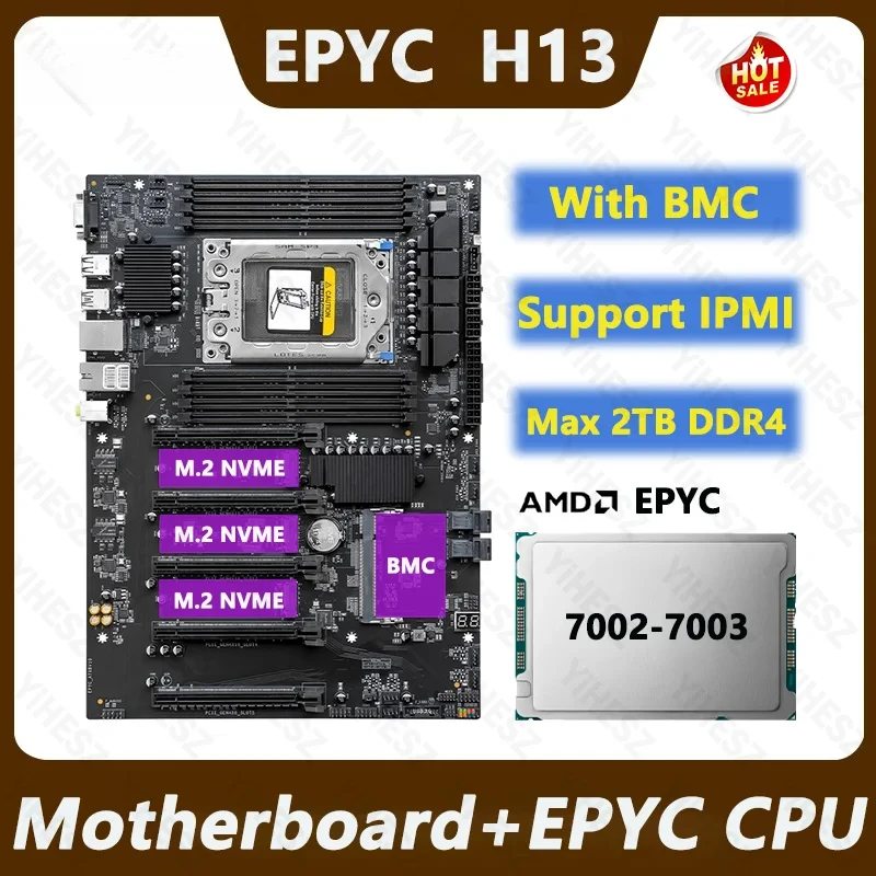 JGINYUE H13 Kit de Placa Base DIY EPYC AMD con CPU AMD EPYC Serie 7002/7003, 8*DDR4 RAM, Soporte ...