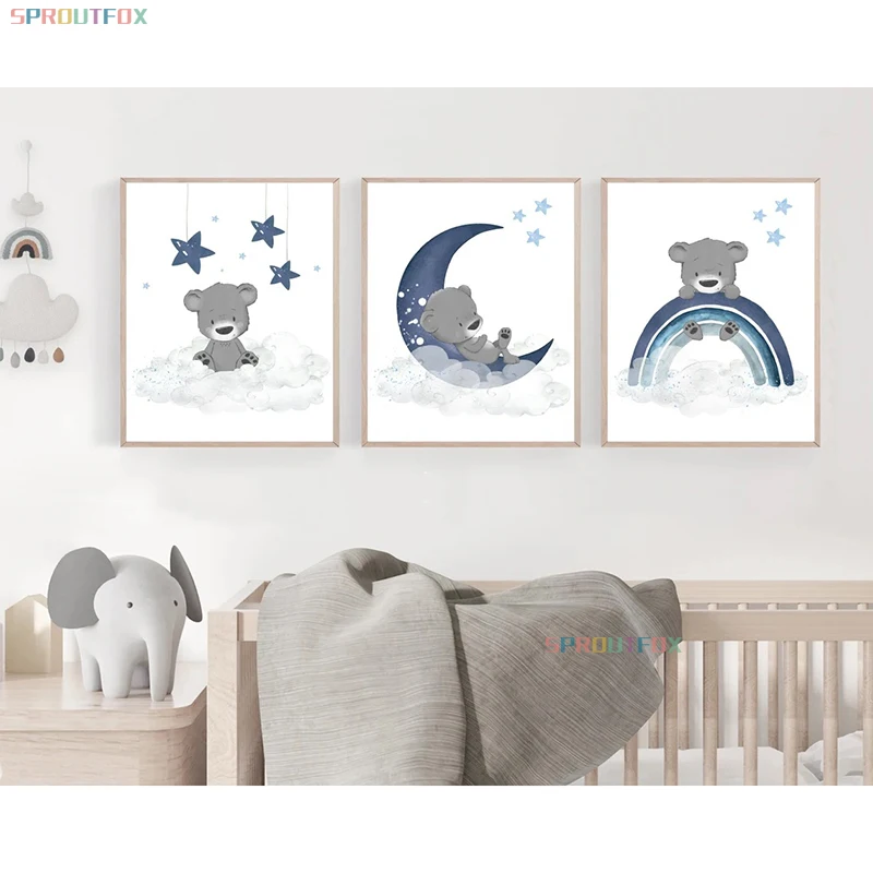 Blue-Bear-Moon-Baby-Room-Posters-For-Wall-Kids-Nursery-Wall-Prints ...