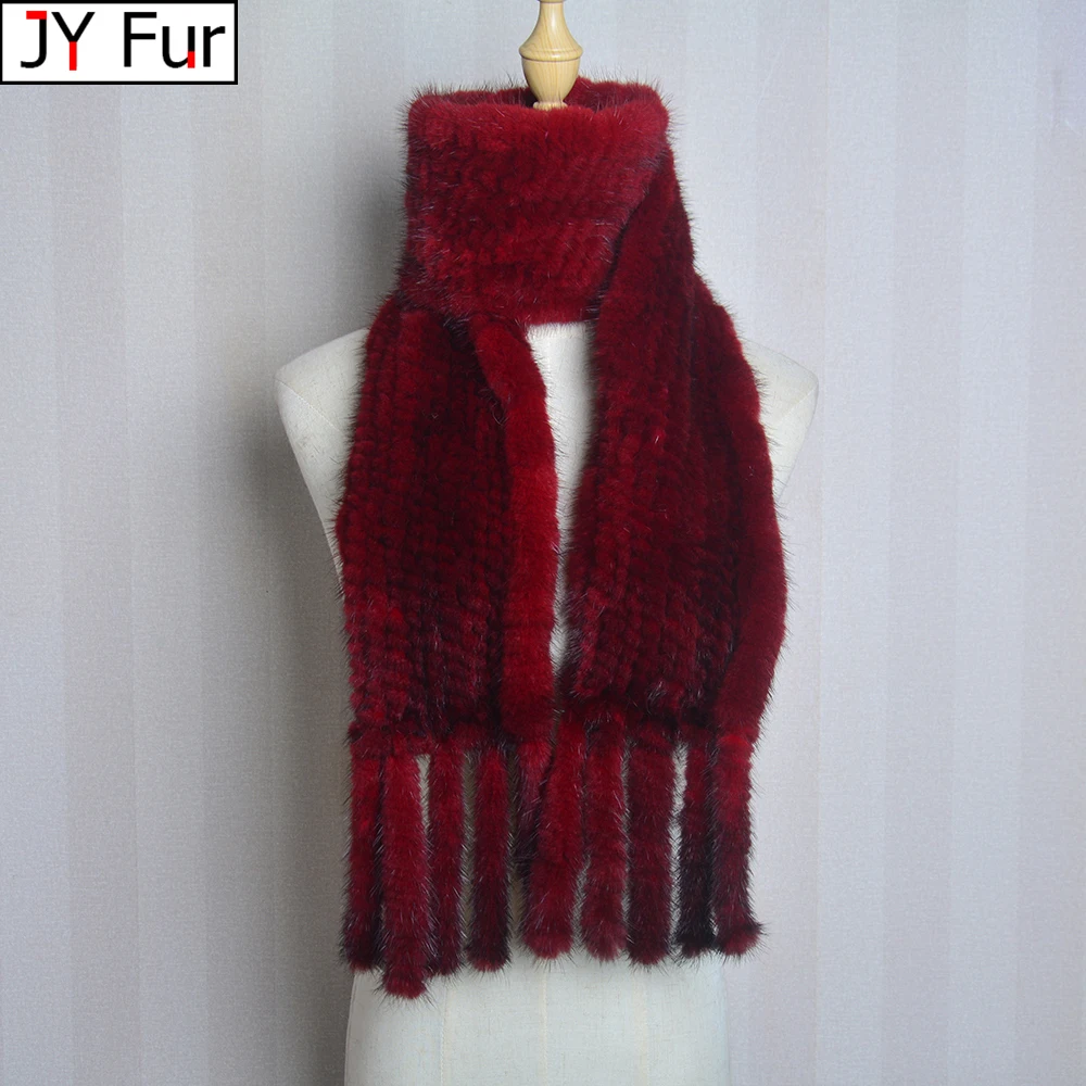 New Arrives Women Real Mink Fur Scarf Lady Fashion Knitted Genuine Mink ...
