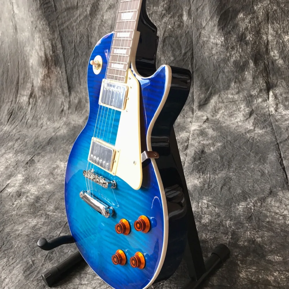High-quality-Standard-Electric-Guitar-Blue-Burst-color-AAA-Flame-Maple ...