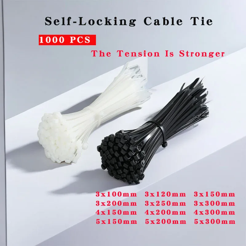 1000PCS-pack-Self-locking-plastic-nylon-tie-black-Zip-wraps-strap-nylon ...