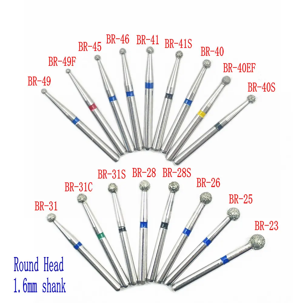 50pcs Dental Diamond Ball Round Burs Fg 1.6mm Fit High Speed Handpiece ...