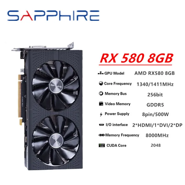 SAPPHIRE RX 580 8G NiTRO+ GAMING Video Cards Radeon RX 580 8G Graphic Card RGB