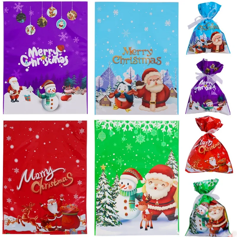 Christmas Gift Candy Packaging Bag Santa Claus Snowman Bunched Plastic ...