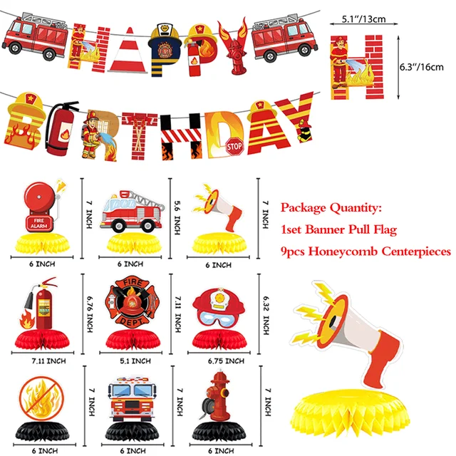 1set Firefighter Birthday Party Table Decoration & Accessories Banner ...