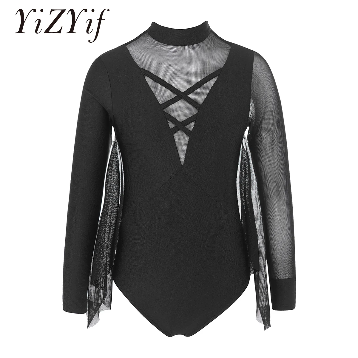 Long Sleeves Ballet Leotards for Girls Kids Open Back Mesh Wings Cape ...