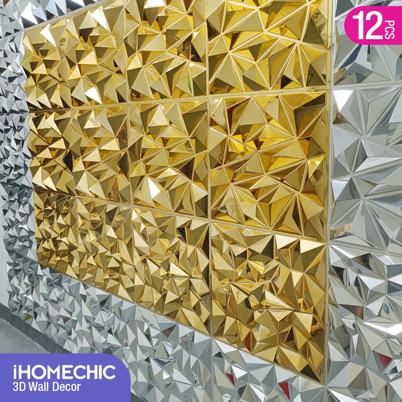 12pcs 50cm wall renovation Stereo shiny Gold plating 3d Wall Panel ...