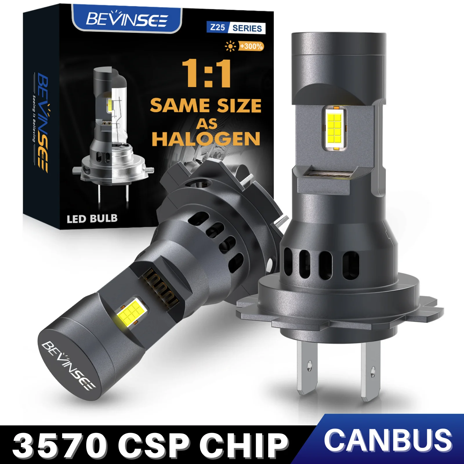 Bevinsee H7 LED Car Headlight CANBUS No Error 12V 6000K White Mini 1:1 ...