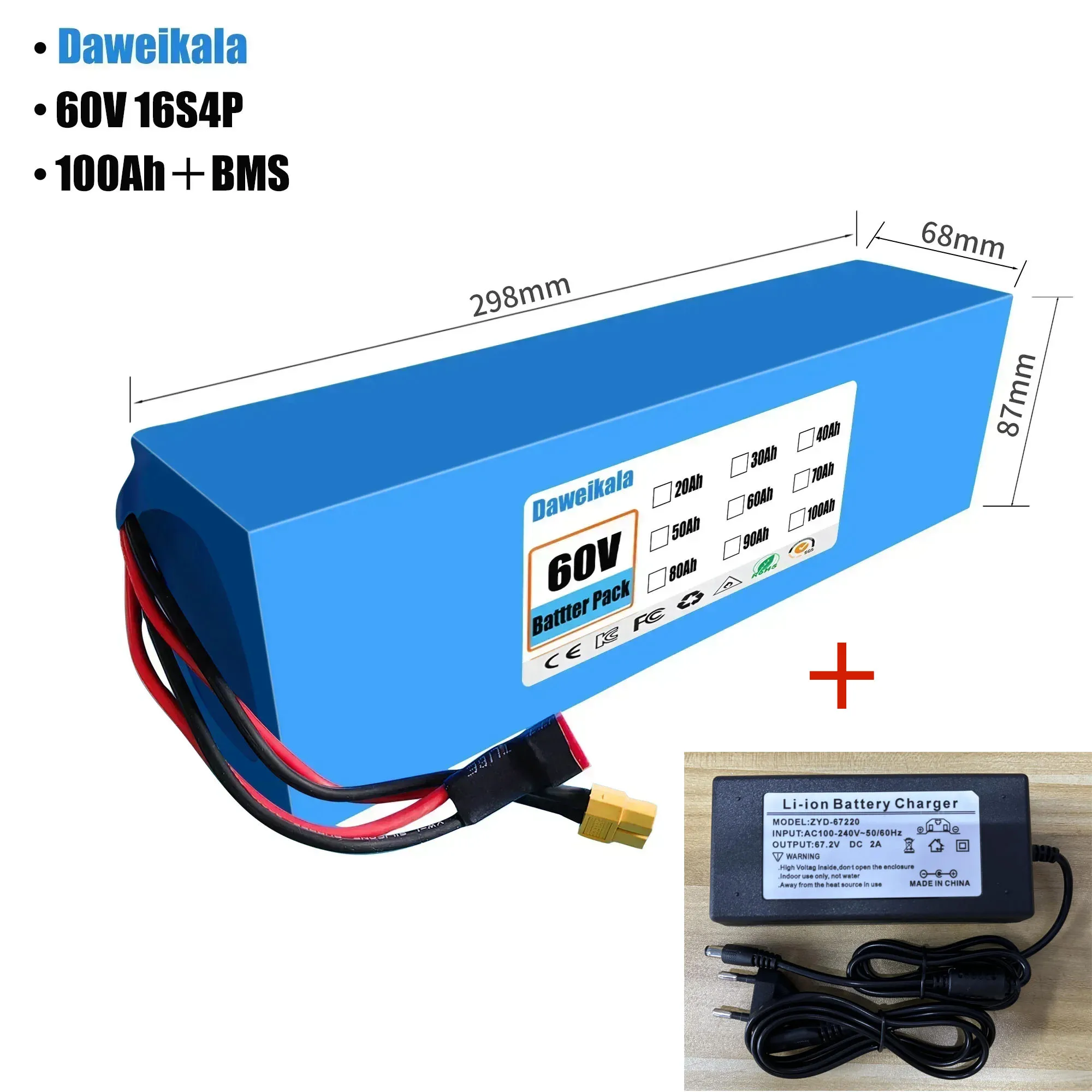 60V 100Ah 16s4p lithium-ion battery pack 60V 100000mAh 2000W electric ...