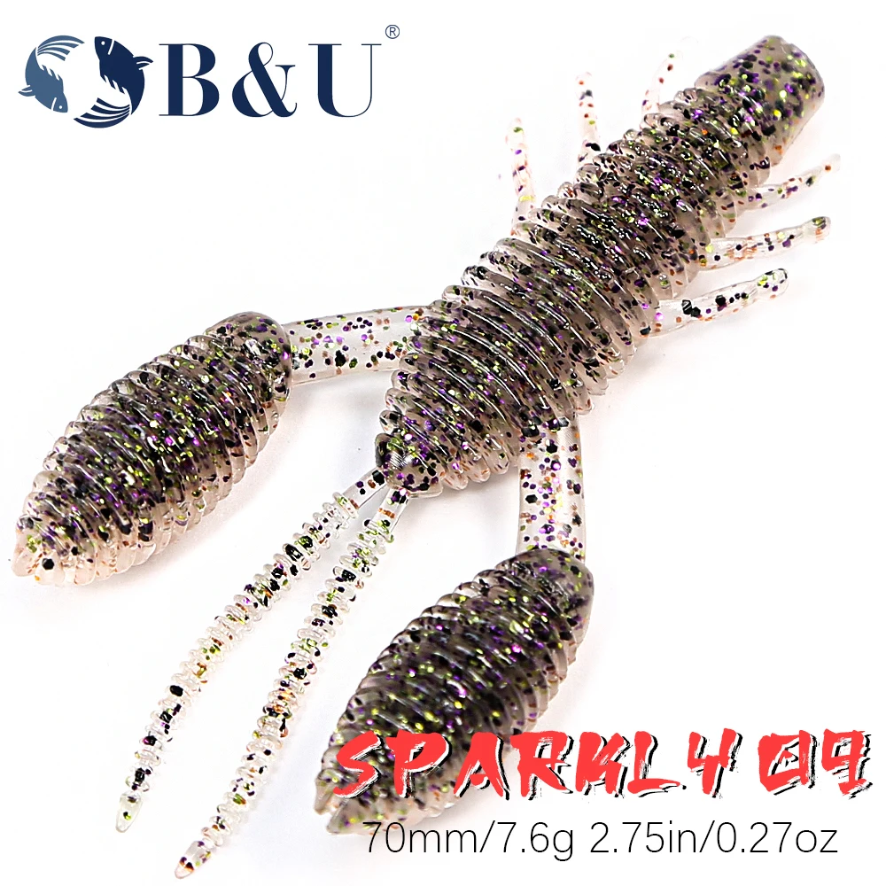 B&U 70mm Soft Fishing Lures Craws Shrimp UV light Soft Plastic Bait ...