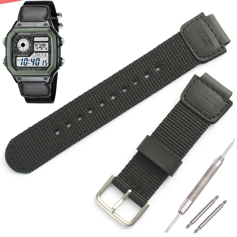 18mm-Nylon-Leather-Strap-for-CASIO-AE1000W-AE1200-PRG-270-AQ-S810-W ...