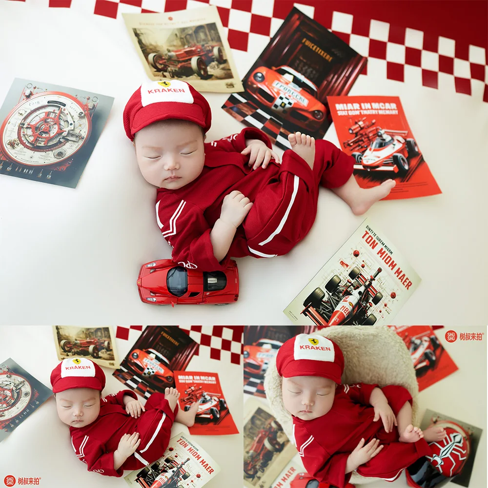 Newborn-Baby-Photography-Costume-Red-Racing-Suit-Jumpsuits-Hat-2pcs-Set ...