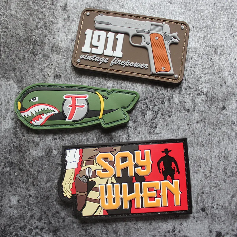 3D-PVC-Badge-SAY-WHEN-Armband-Patch-Armband-With-Hook-Back-For-Backpack ...