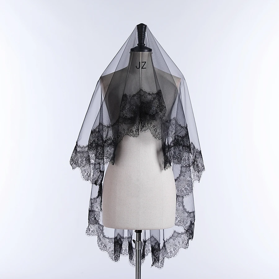 New-Arrival-Bride-Veils-One-Layer-Women-Girl-Black-Mantilla-Wedding ...