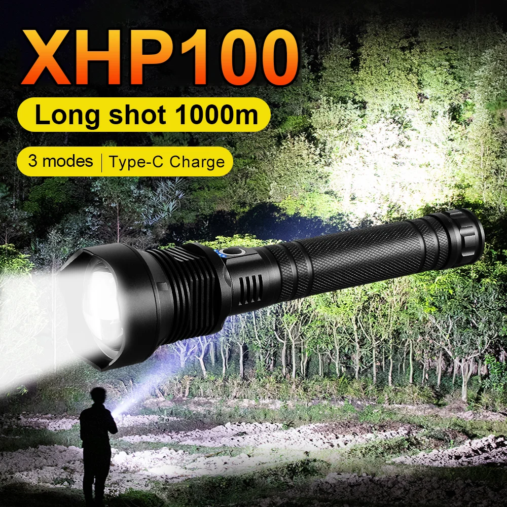 Upgrade Powerful XHP100 LED Flashlight 18650 Tactical Torch Light ...