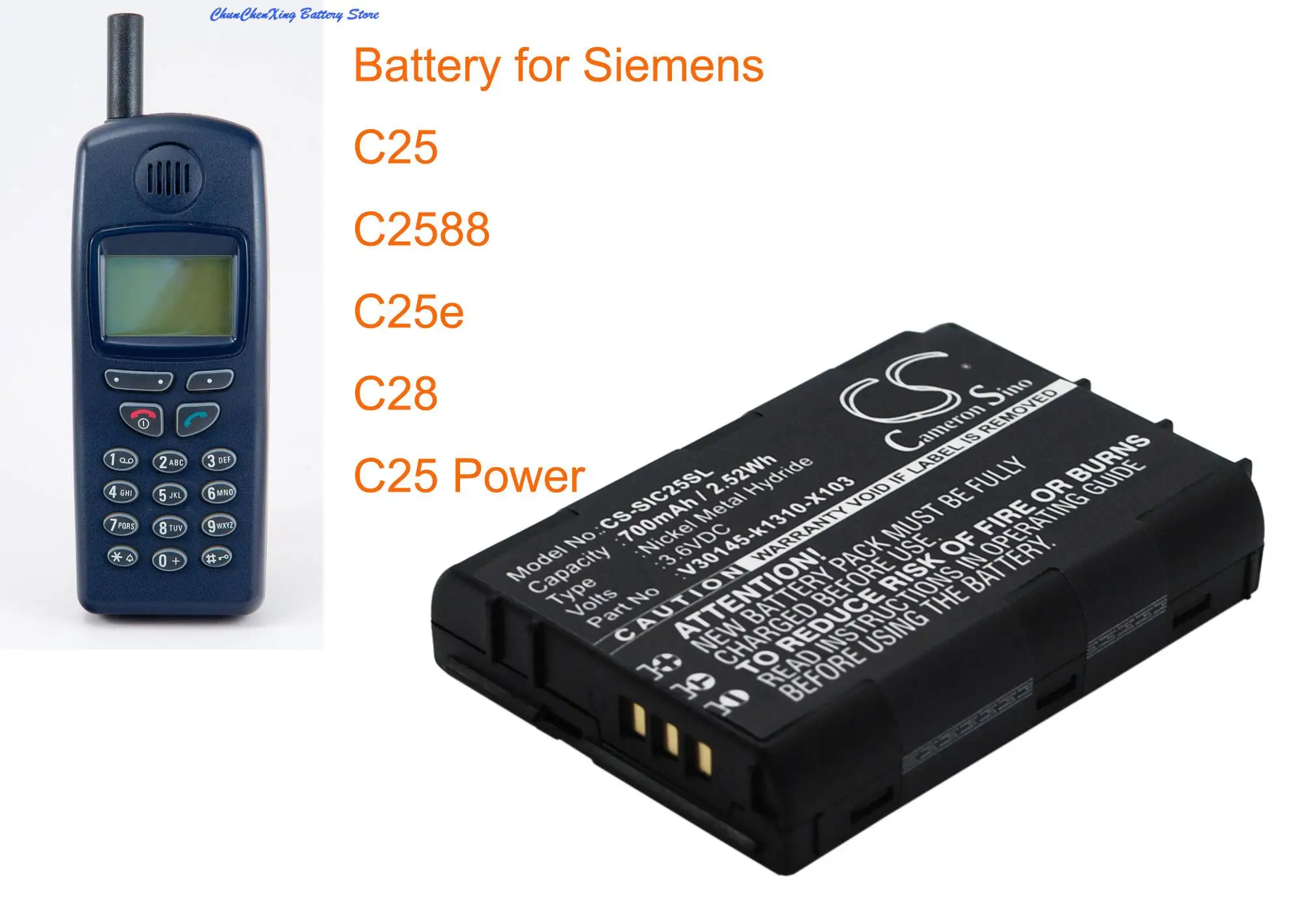Cameron Sino 700mAh Battery V30145 k1310 X103 for Siemens C25, C25 ...