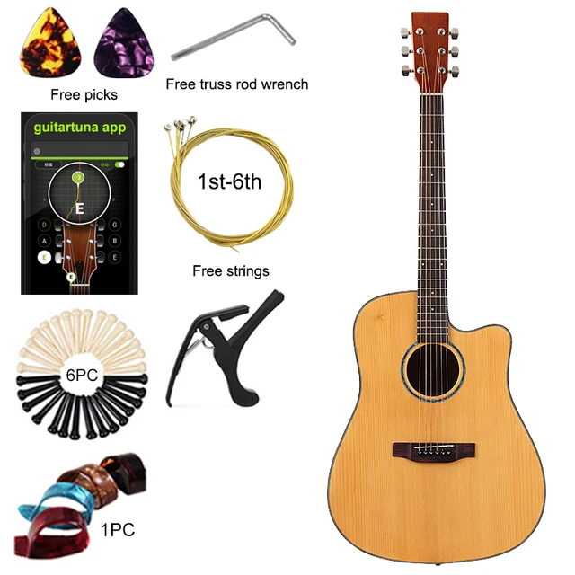 41 Inch Acoustic Guitar 6 Strings Cutaway High Gloss Folk Guitarra ...