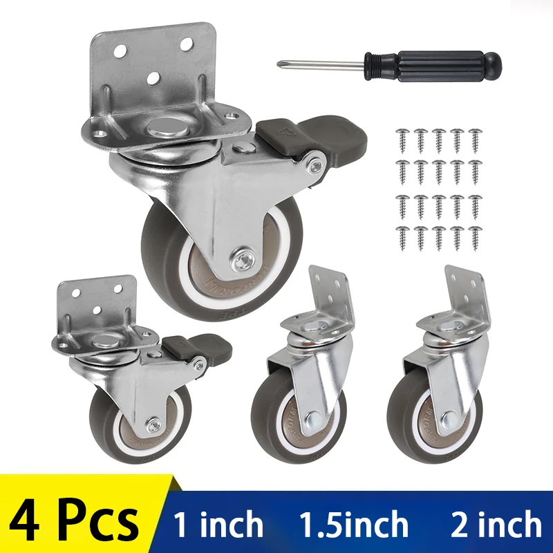 4Pcs-Caster-Wheel-Set-Small-Soft-Rubber-Side-Mount-Angle-Furniture-Move ...