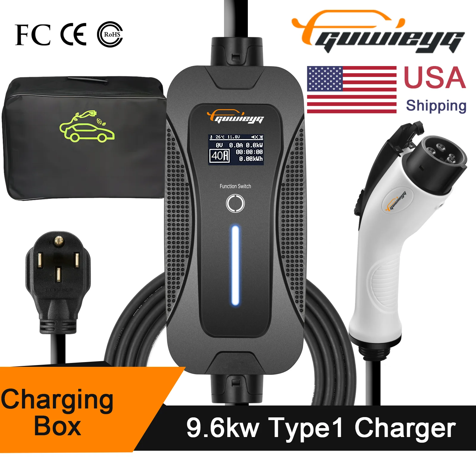 GUWIEYG-Level-2-EVSE-Charger-Station-95V-270V-Max-40A-Portable-SAE ...