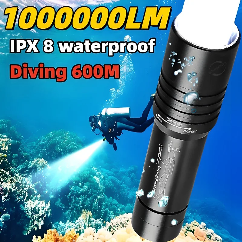 Portable LED Flashlight High Brightness Professional Diving Hand lamp ...