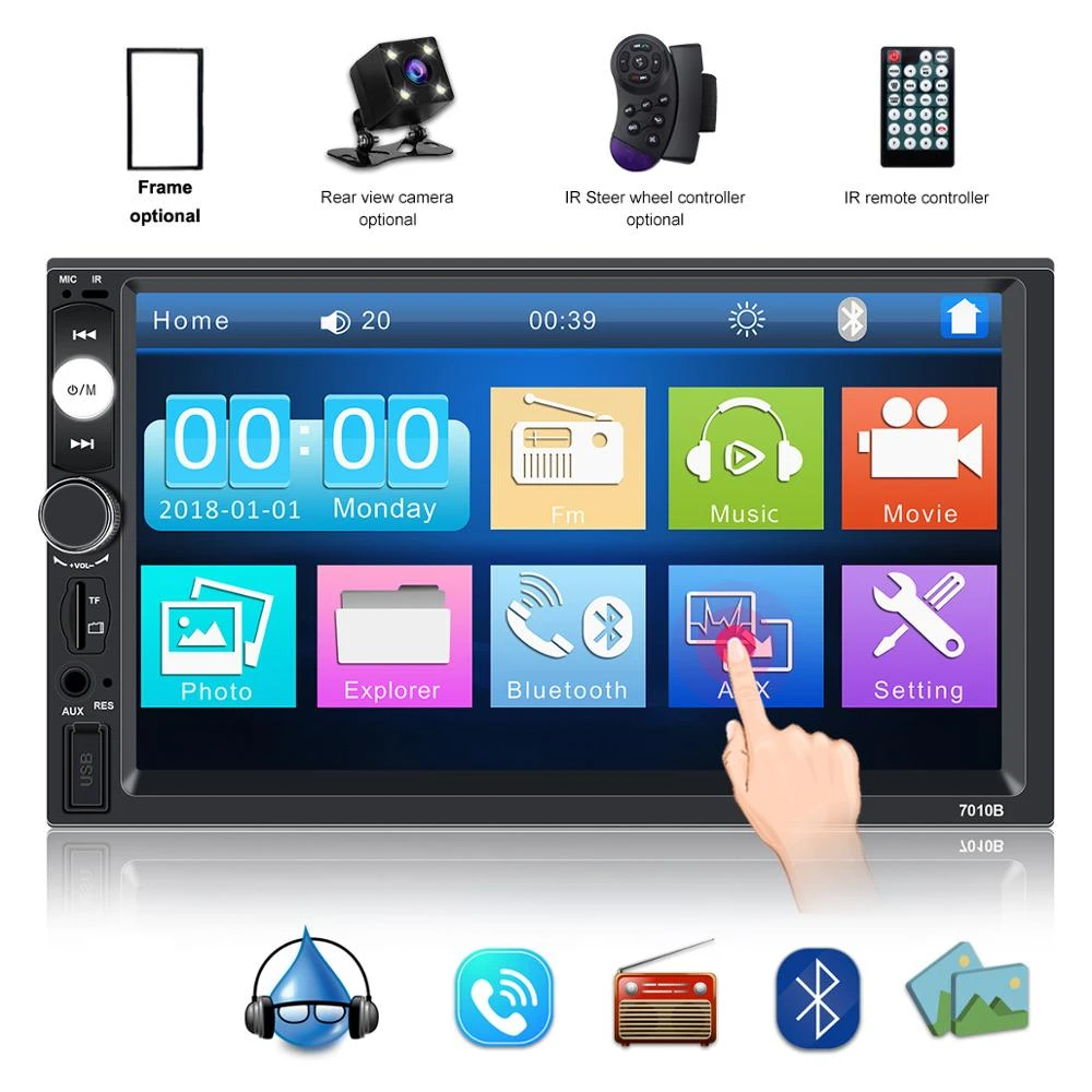 Estéreo do carro 12v sintonizador de rádio 2 din 7 polegada tela sensível ao toque bluetooth ...