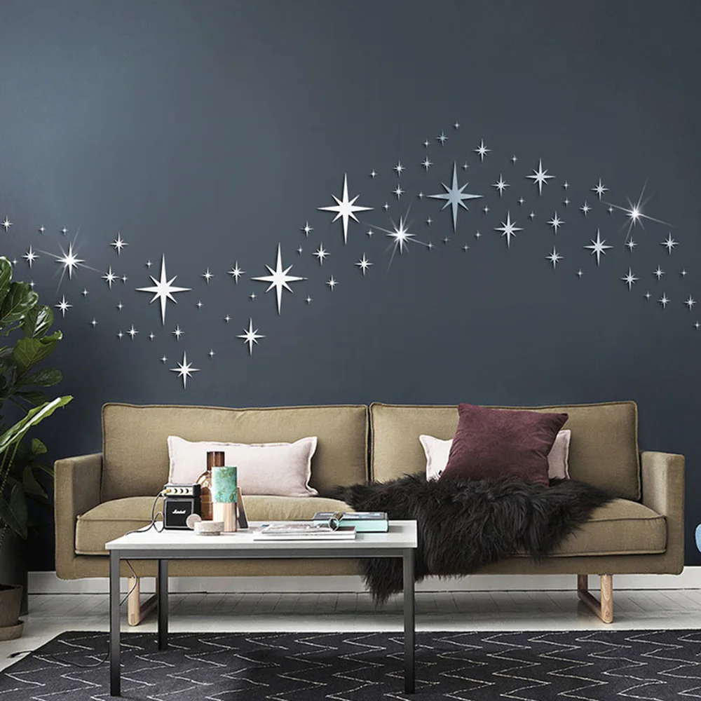 82pcs-Stars-Wall-Sticker-Acrylic-Mirror-Sticker-DIY-Bedroom-Living-Room ...