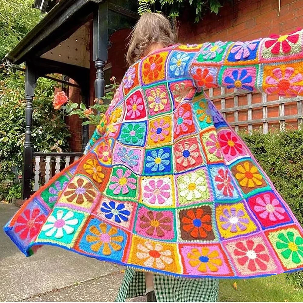 Hand-made-Chrysanthemum-Flower-Granny-Square-Sweaters-Coats-Overcoat ...