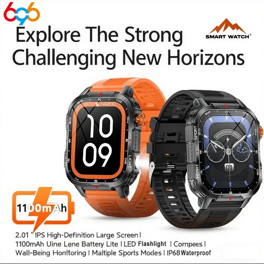 1100mAh Battery Health Monitor Waterproof Outdoors Smart Watch Men LED ...