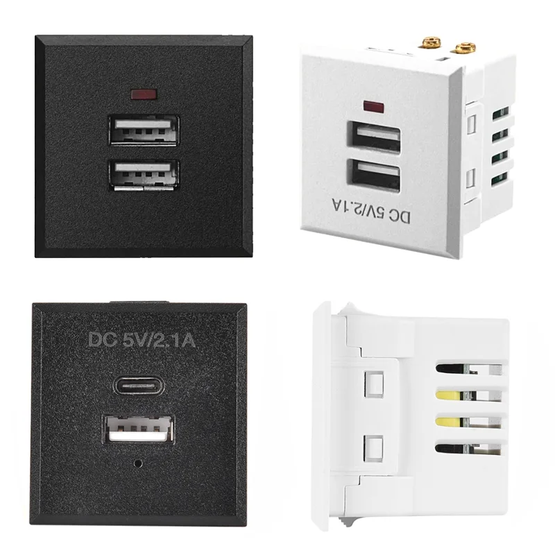 Supply Black White 5V 2.1A Embedded dual USB AC power socket USB type-C ...