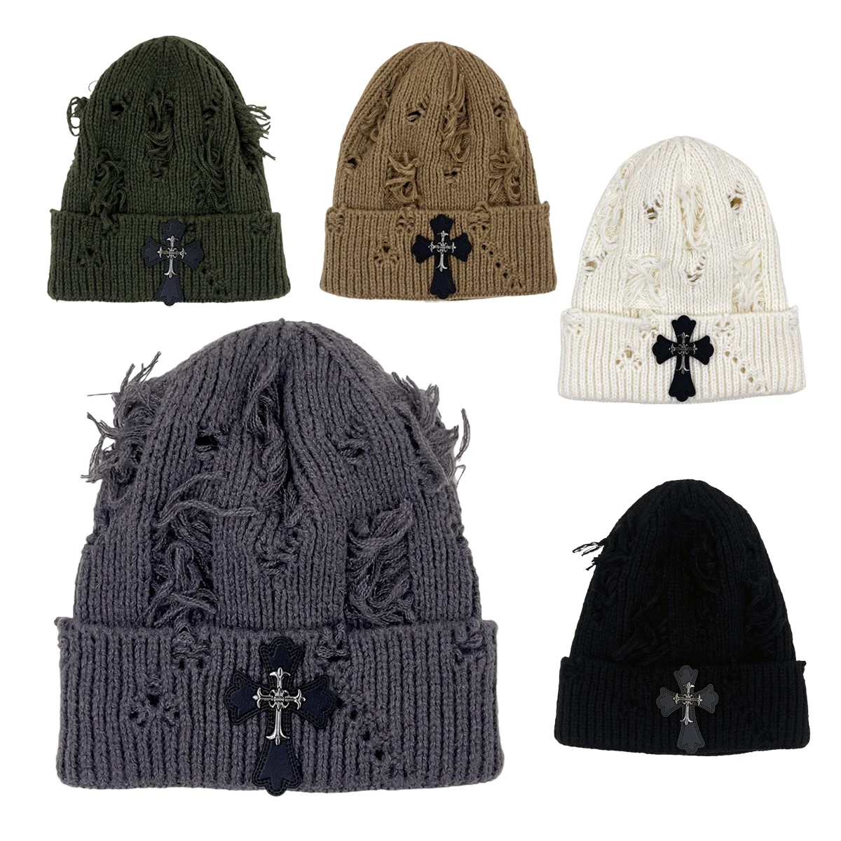 Punched Knitted Hat Fashion Accessories Cross Men's and Women's Beanies ...