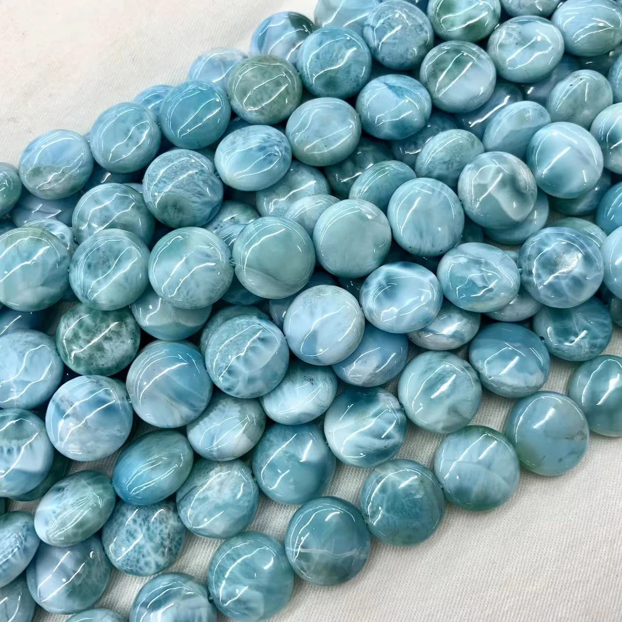 12mm Coin Dominica Larimar/Copper Pectolite Stone Natural Gemstone DIY ...