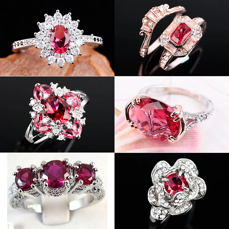 Gorgeous-Red-Stone-Flower-Rings-For-Women-Classic-With-White-Zirconia ...