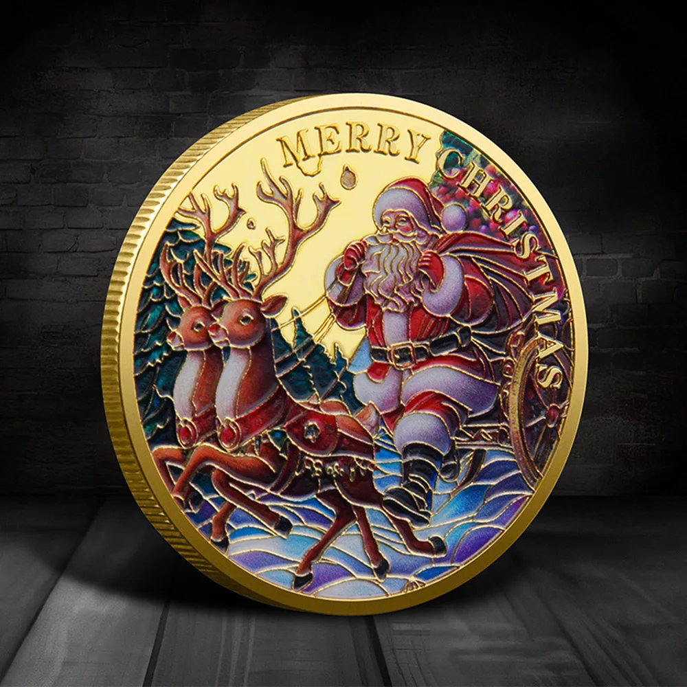 1Pc Merry Christmas Santa Claus Commemorative Coin Christmas Reindeer ...