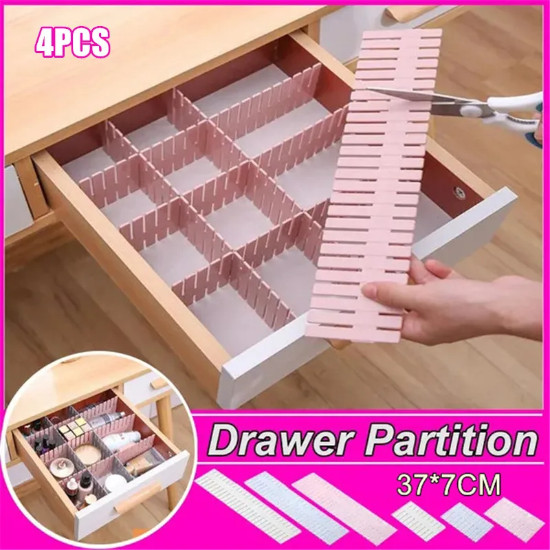 4PCS-Adjustable-Plastic-Drawer-Divider-DIY-Storage-Shelves-Household ...
