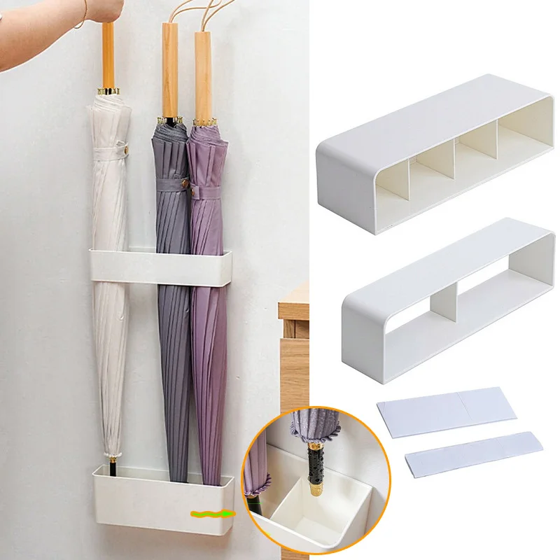 Wall Mounted Umbrella Stand Puncture Free Storage Shelf Rack Umbrella ...