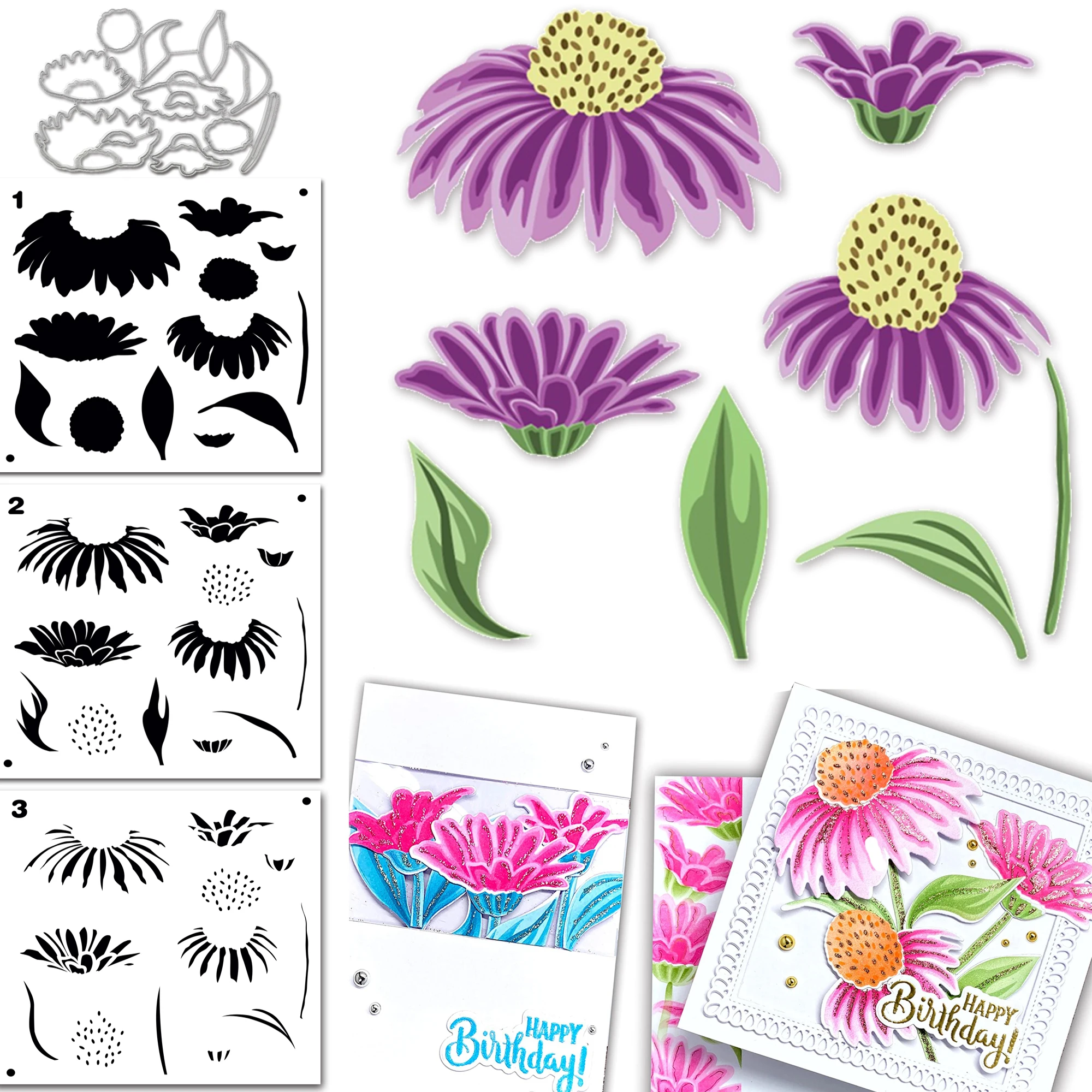 Alinacutle Daisy Layered Stencils with Metal Cutting Die Cut ...