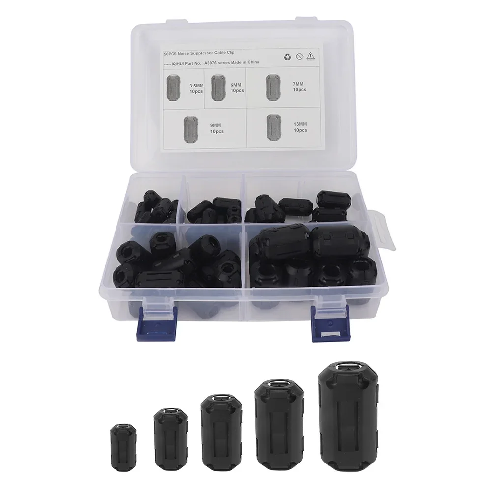 22-50Pcs-Black-Clip-On-Clamp-Ferrite-Core-Ring-Kit-Noise-Suppressor ...