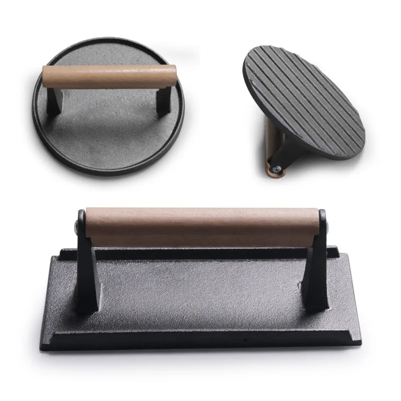 Handmade-Cast-Iron-Burger-Steak-Pressed-Meat-Board-BBQ-Tool-Iron-Plate ...