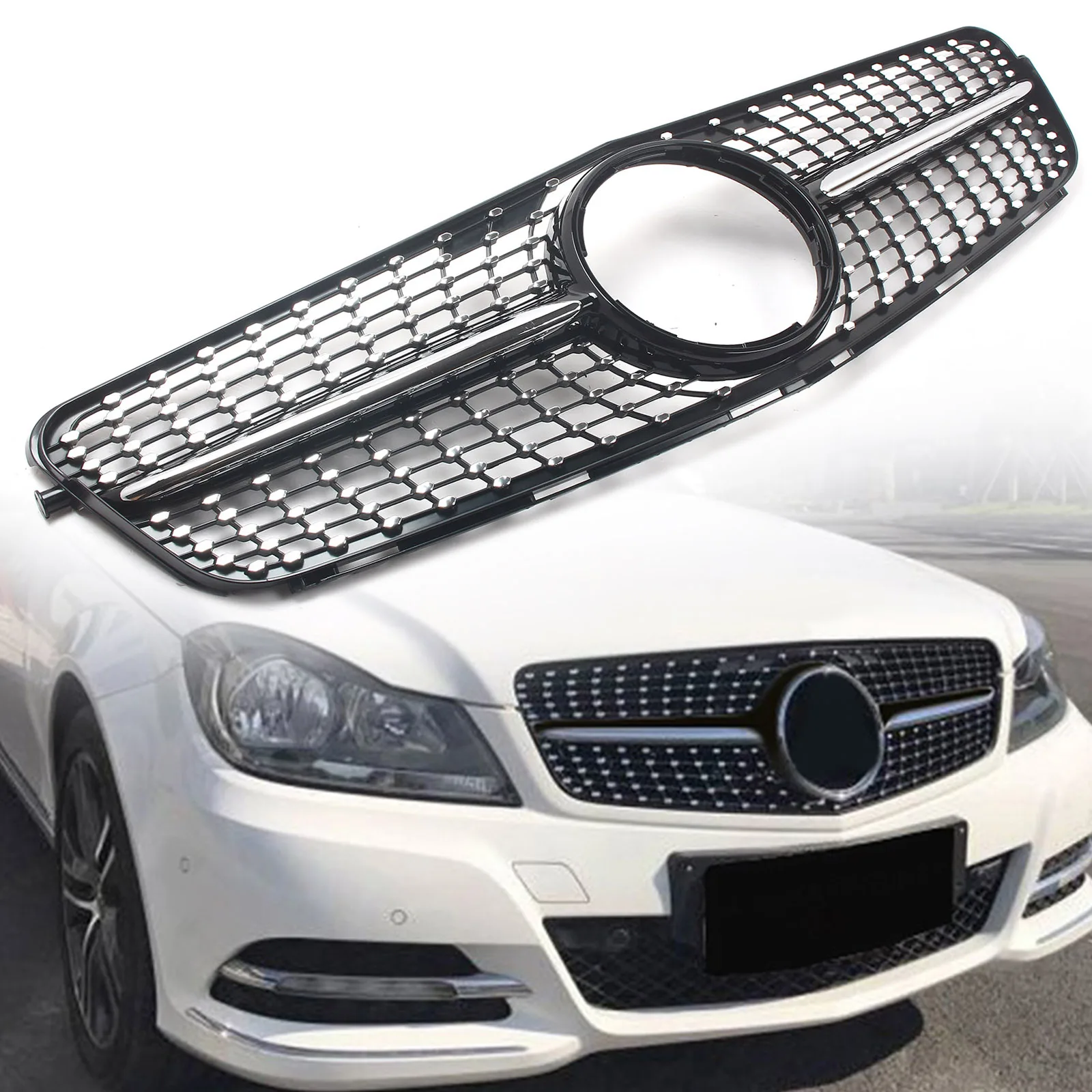 For Mercedes-Benz C Class W204 2007-2014 Gloss Black Diamond Style Car ...