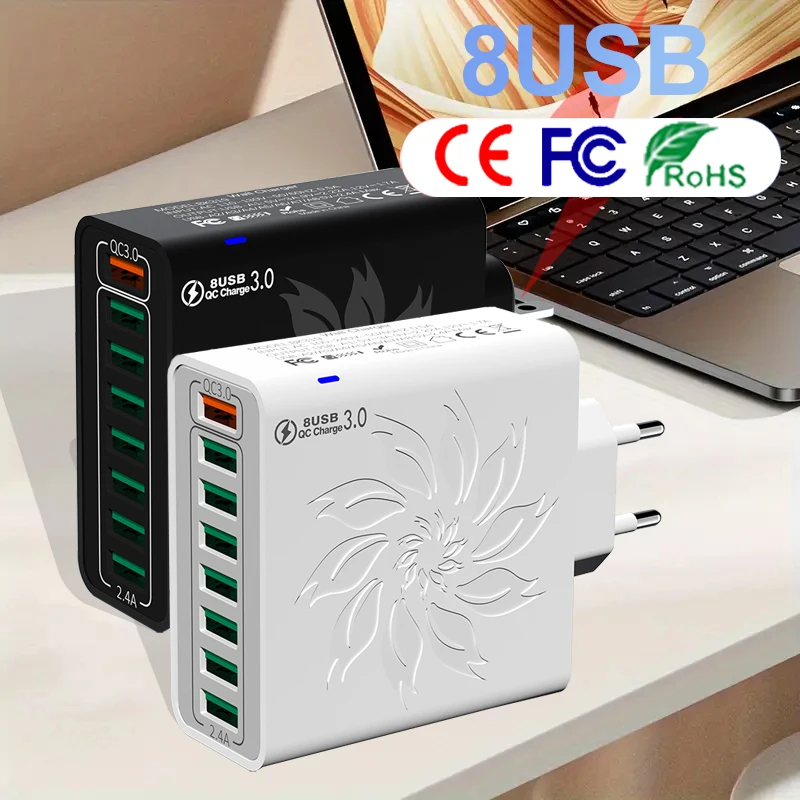 8-Ports-USB-QC5-0-Fast-Charger-EU-US-KR-Plug-120W-Fast-Charger-Power ...